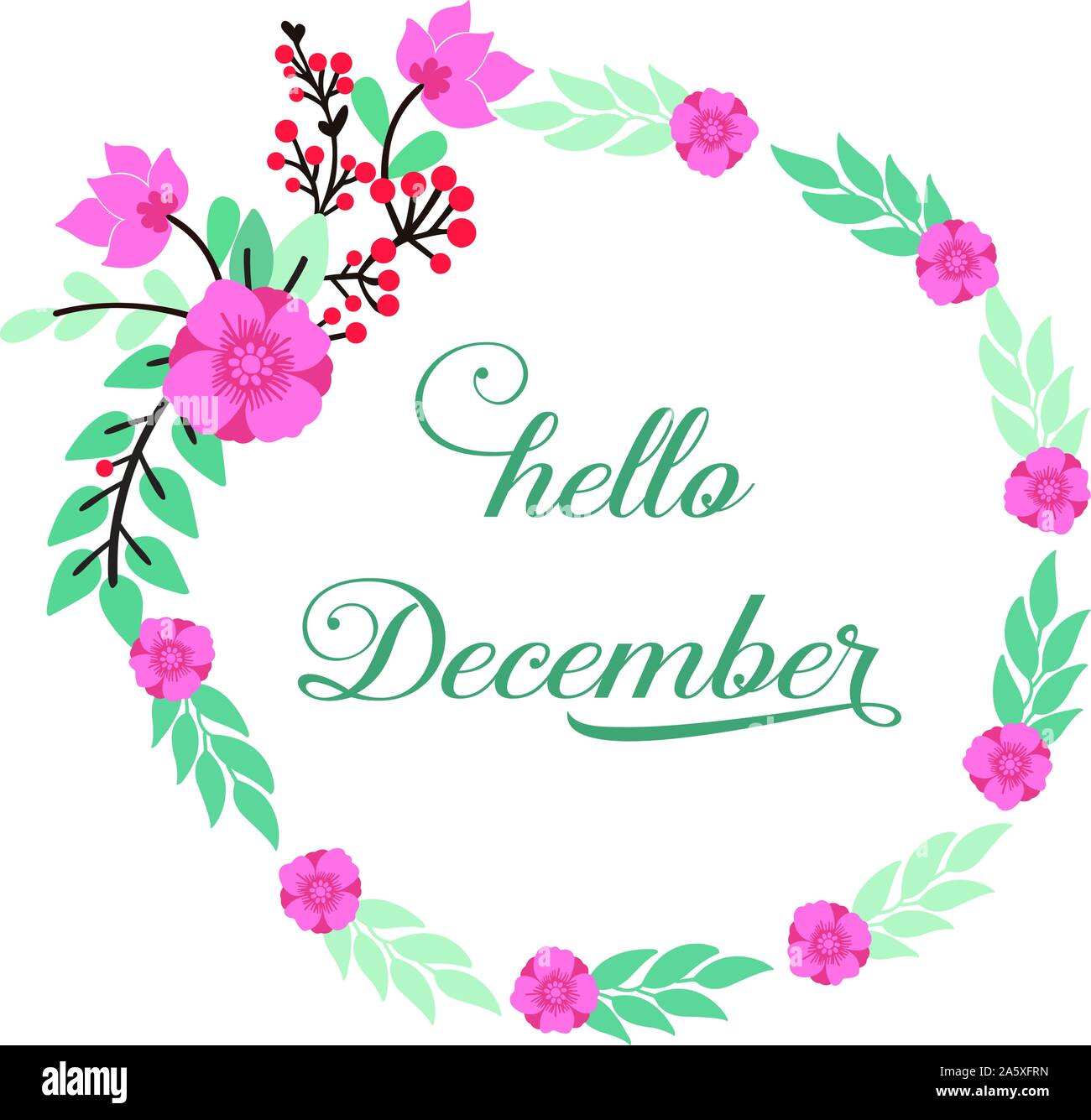 Graphic pink flower frame, for banner hello december. Vector Stock ...