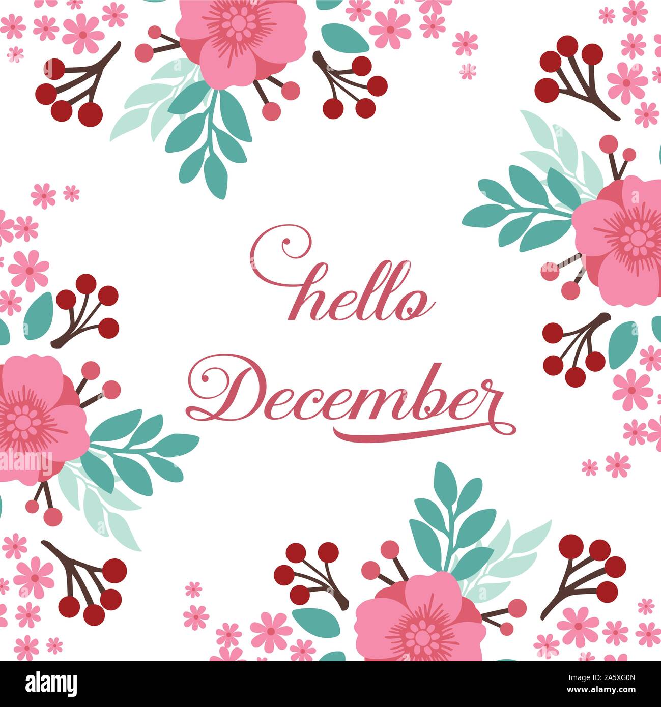 Graphic pink flower frame, for banner hello december. Vector Stock ...