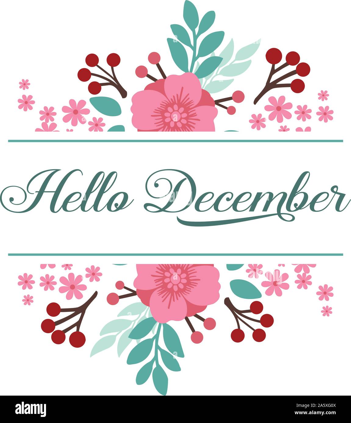 Graphic pink flower frame, for banner hello december. Vector Stock ...