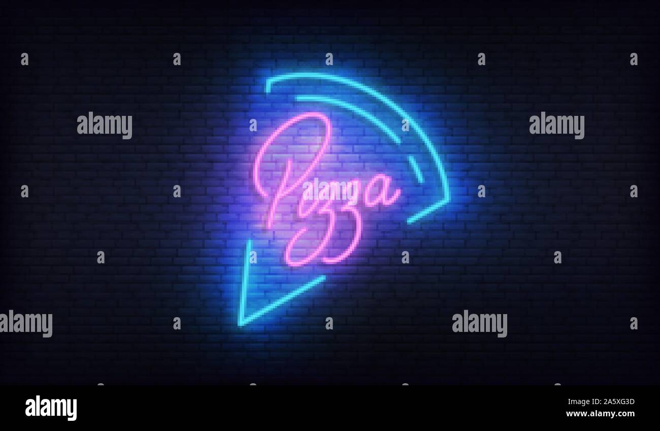 Pizza neon. Glowing lettering sign for Pizza cafe restaurant Stock ...
