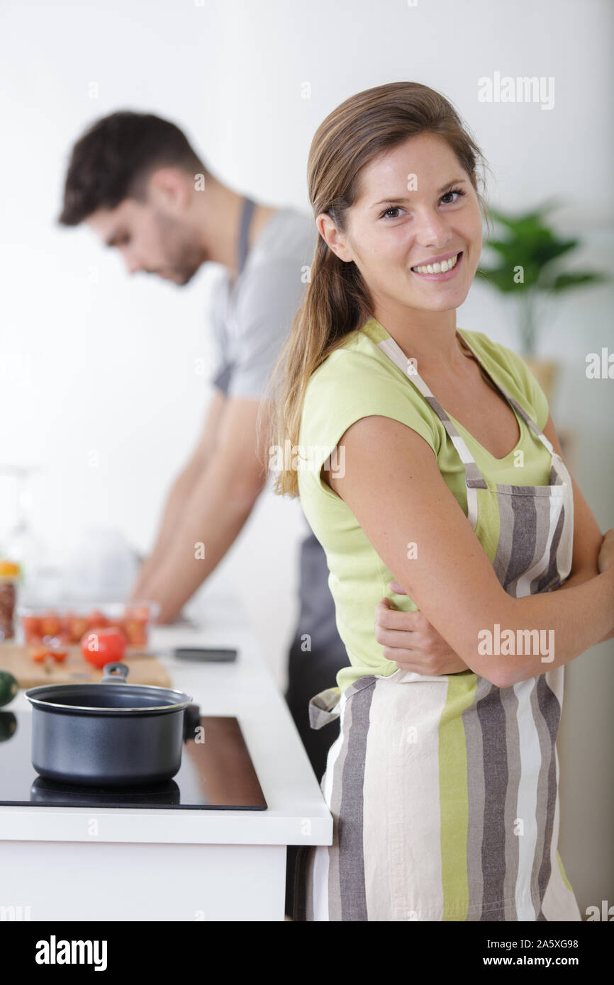woman portrait cooking with boyfriend Stock Photo - Alamy