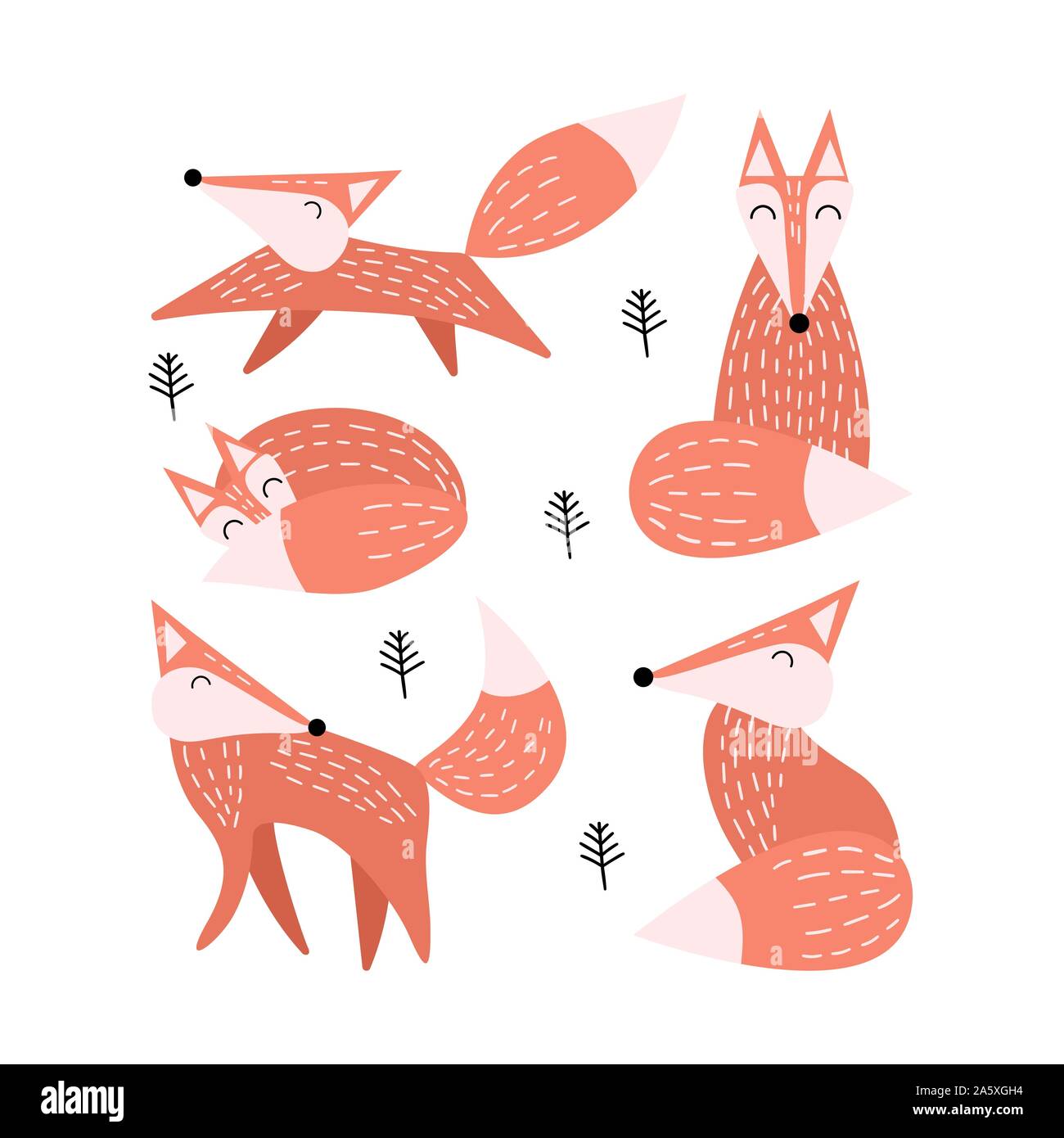 Set of cute foxes isolated on white background. Sweet woodland animals ...