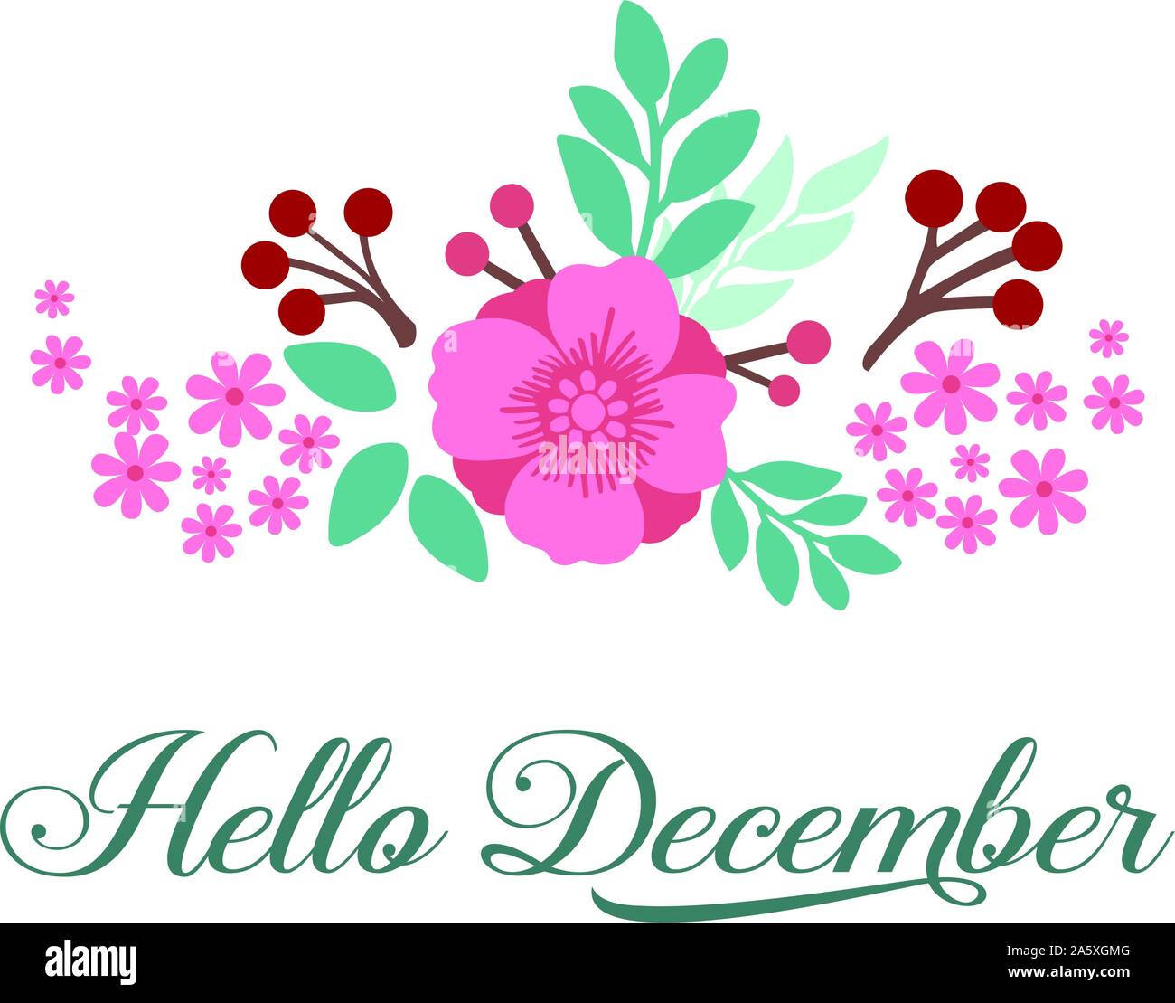 Design poster hello december, with decoration plant of pink flower ...