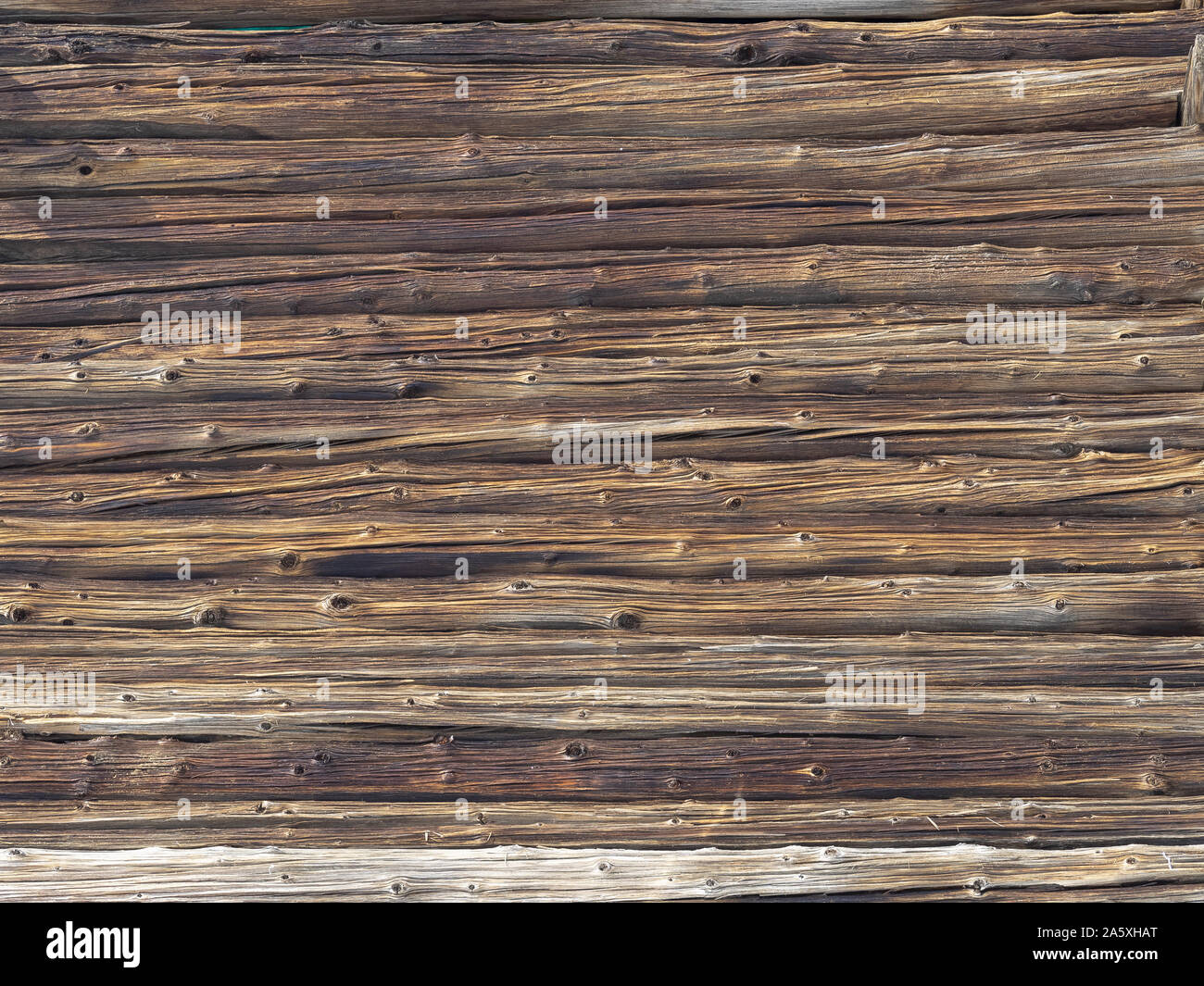 horizontal wood trunk detail of an old mountain house wall Stock Photo ...