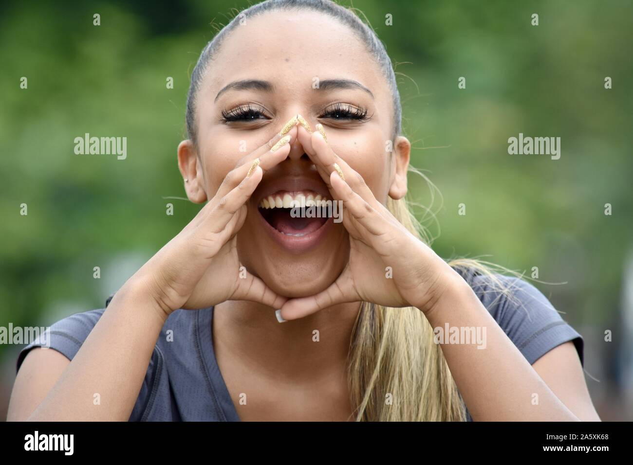 Beautiful Girl Shouting Stock Photo - Alamy