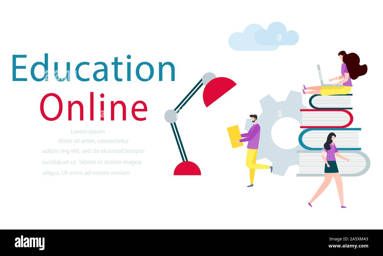 Vector illustration with learning people. Online education, online ...