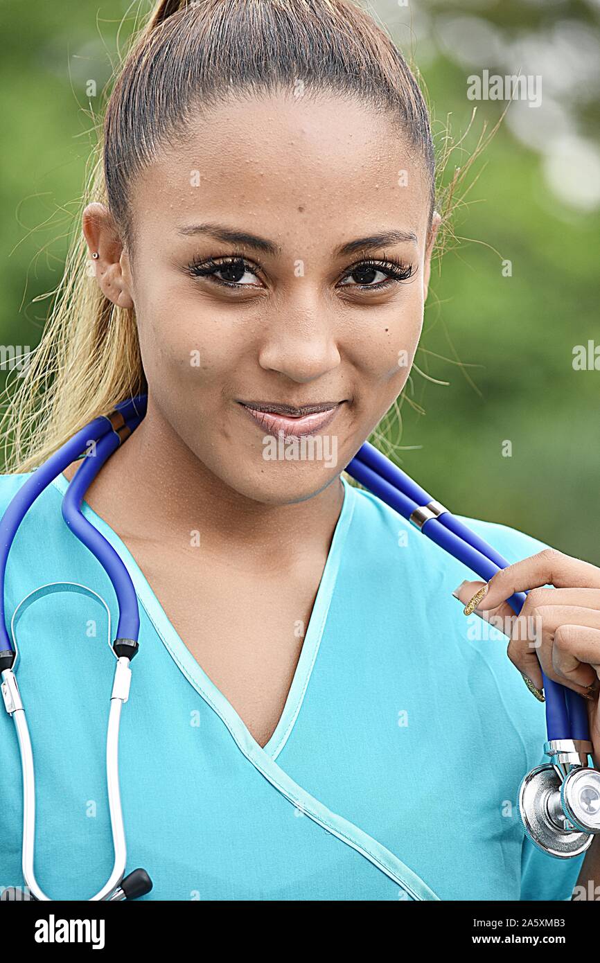 Serious Pretty Hispanic Female Nurse Stock Photo - Alamy