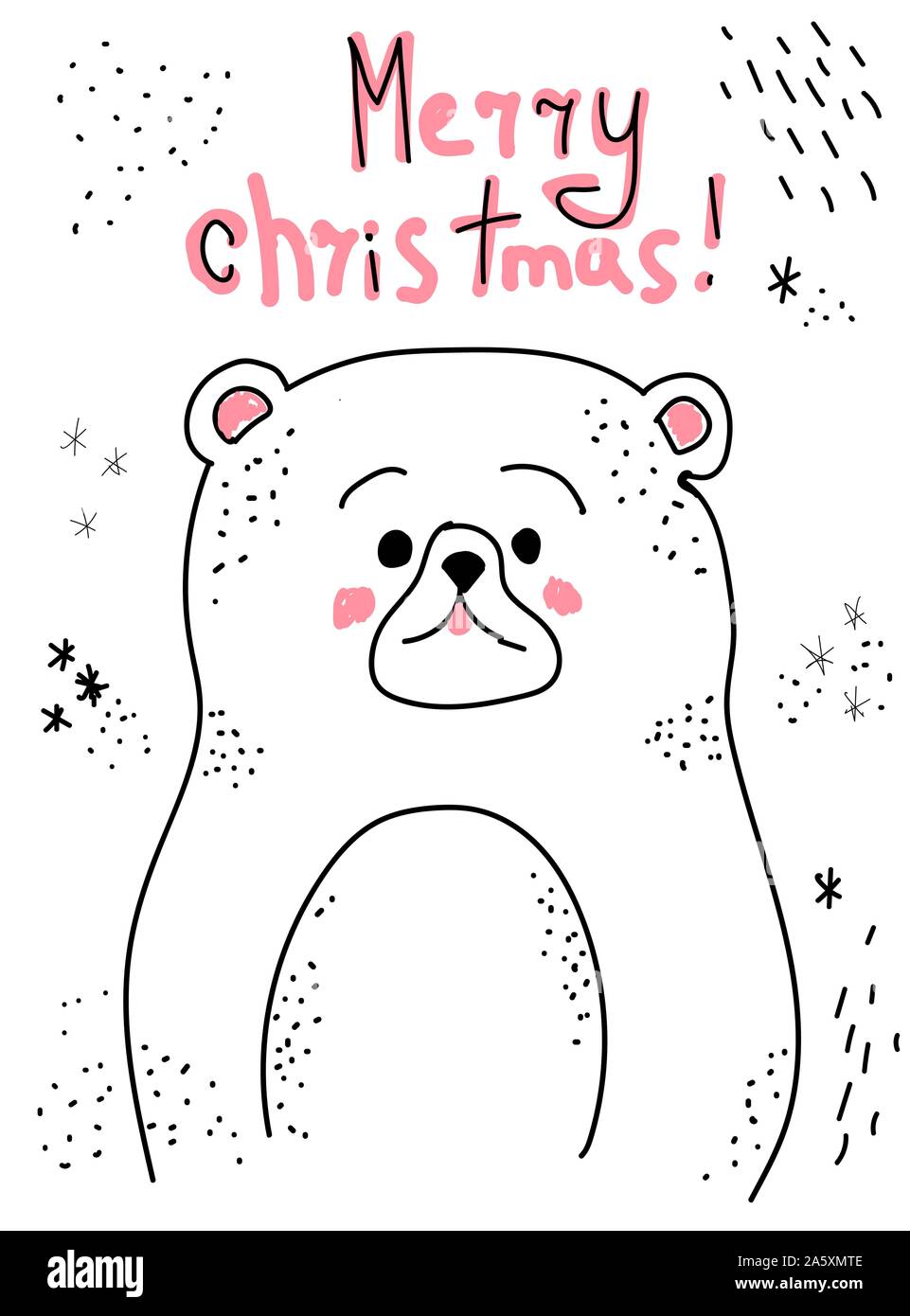 Merry Christmas greeting card. Doodle style. Cute cartoon polar bear ...