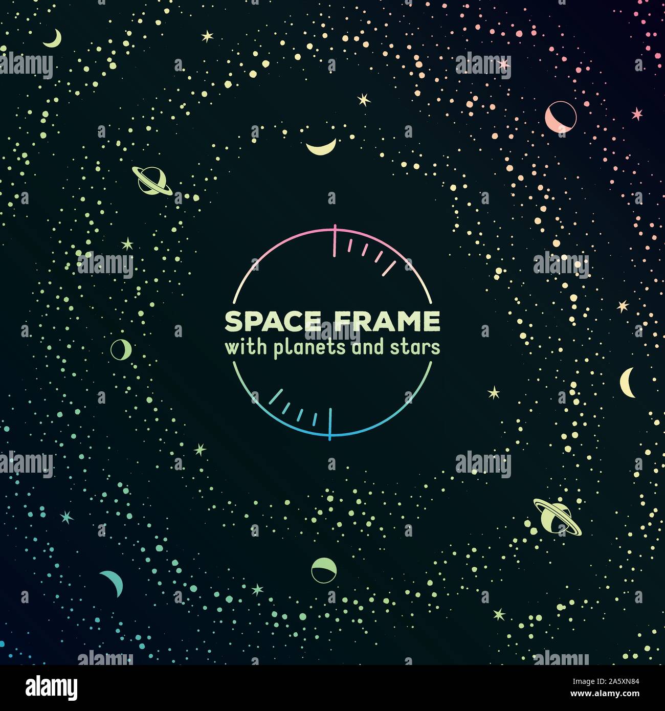 Retro futuristic frame with space, stars and planets Stock Vector Image ...