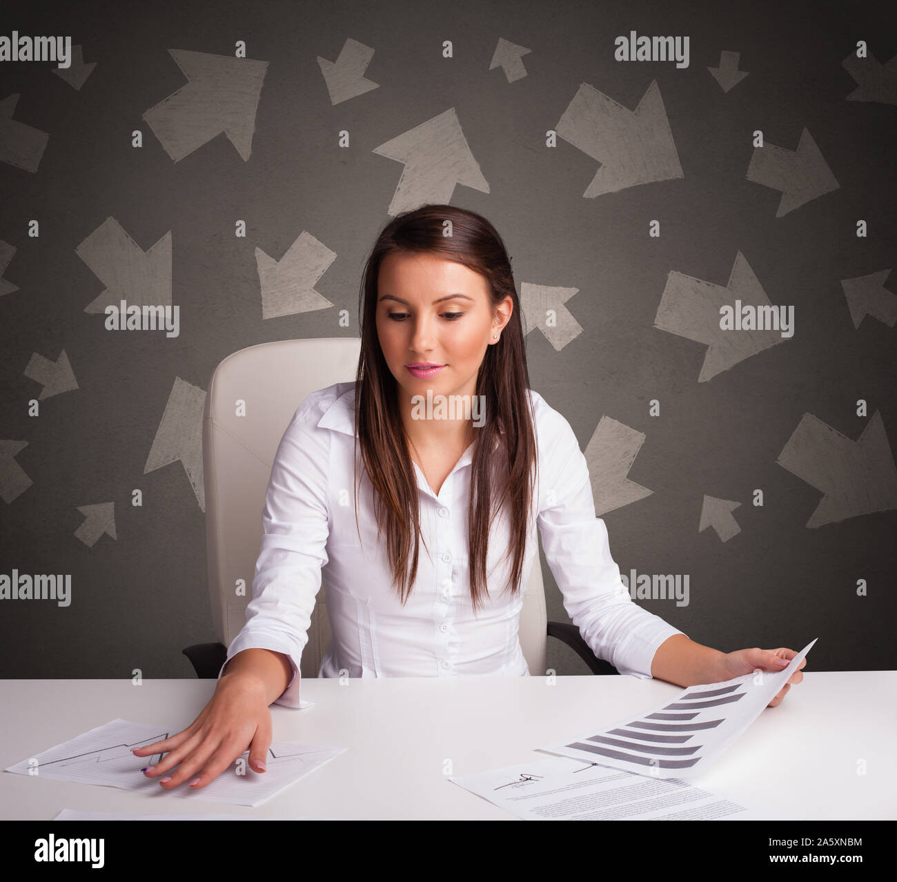 Manager in front of the office desk with different direction concept ...