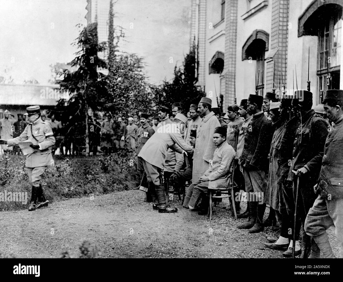 Decorating wounded African heroes at a military hospital ca. 1918 Stock ...