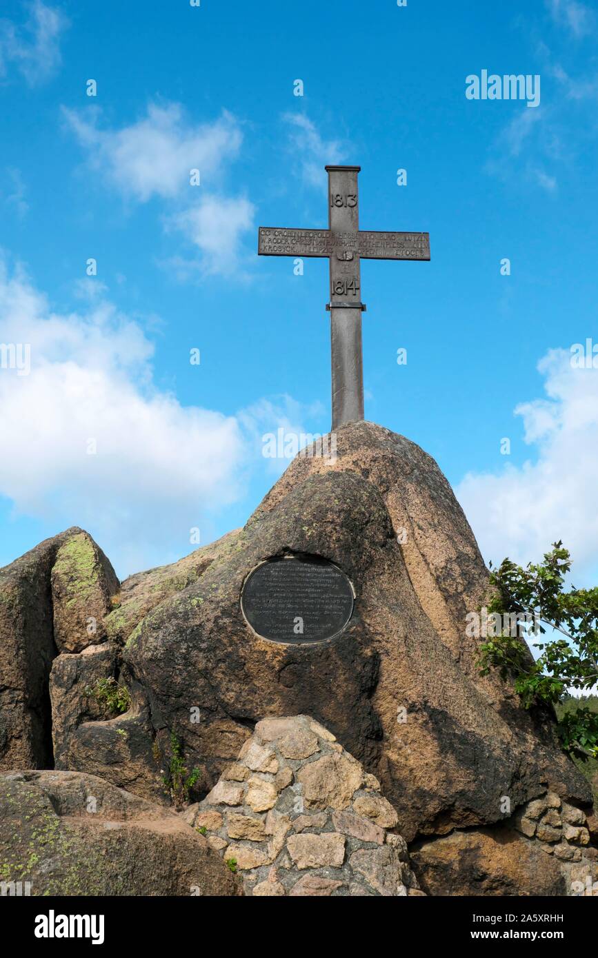 Cross and commemorative plaque of the Battle of Leipzig 1813, Ilsestein ...
