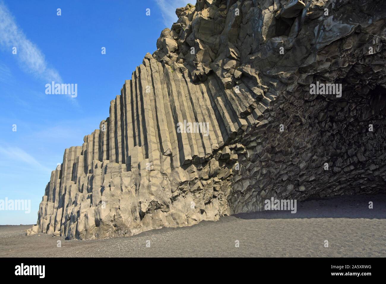 Basalt columns in the morning light at Reynisfjara beach, Vik i Myrdal ...
