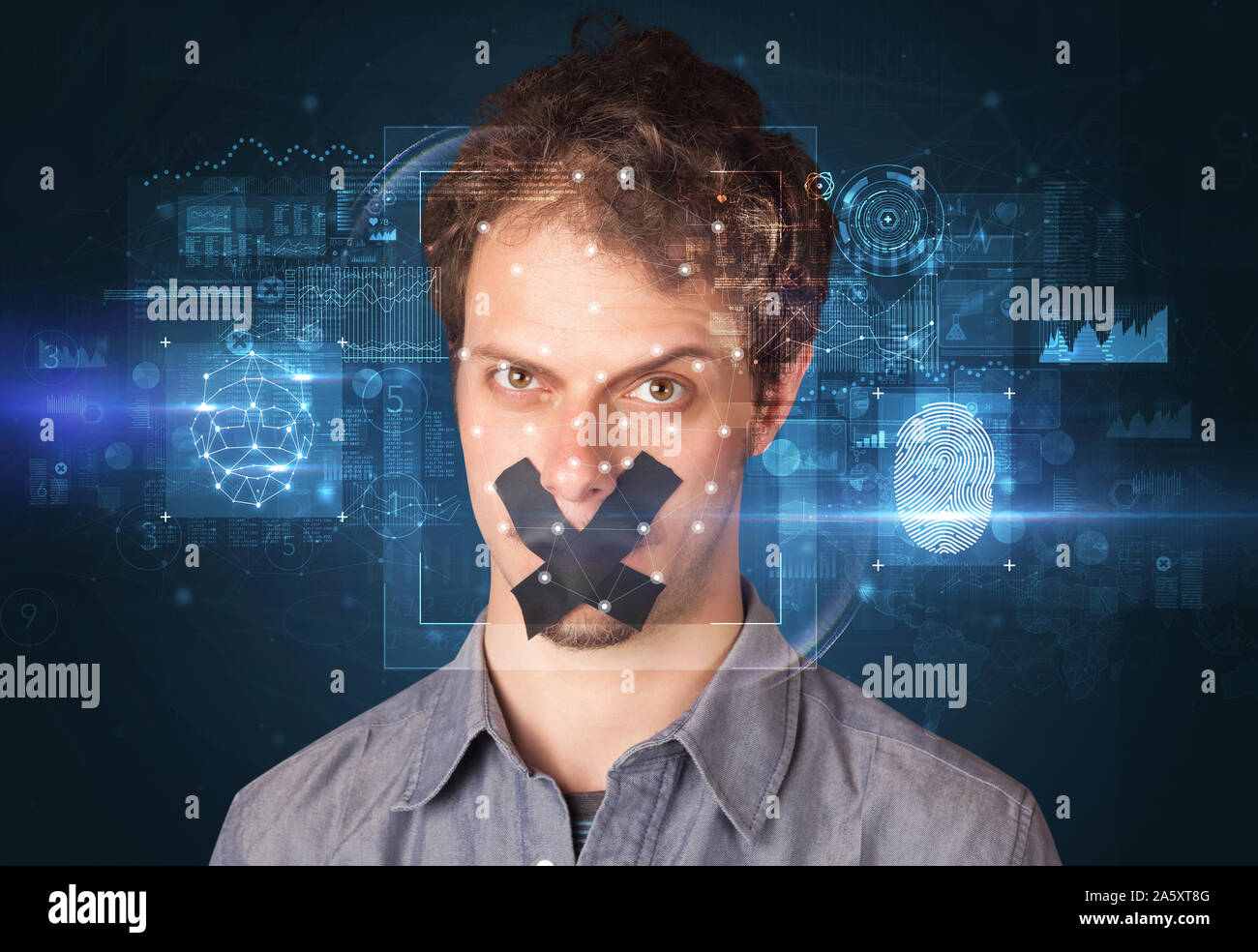 Biometric verification - face and fingerprint detection concept Stock ...