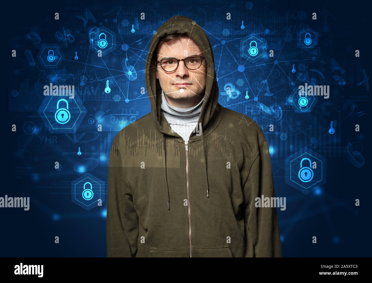 Facial security recognition concept with mesh and locks Stock Photo - Alamy