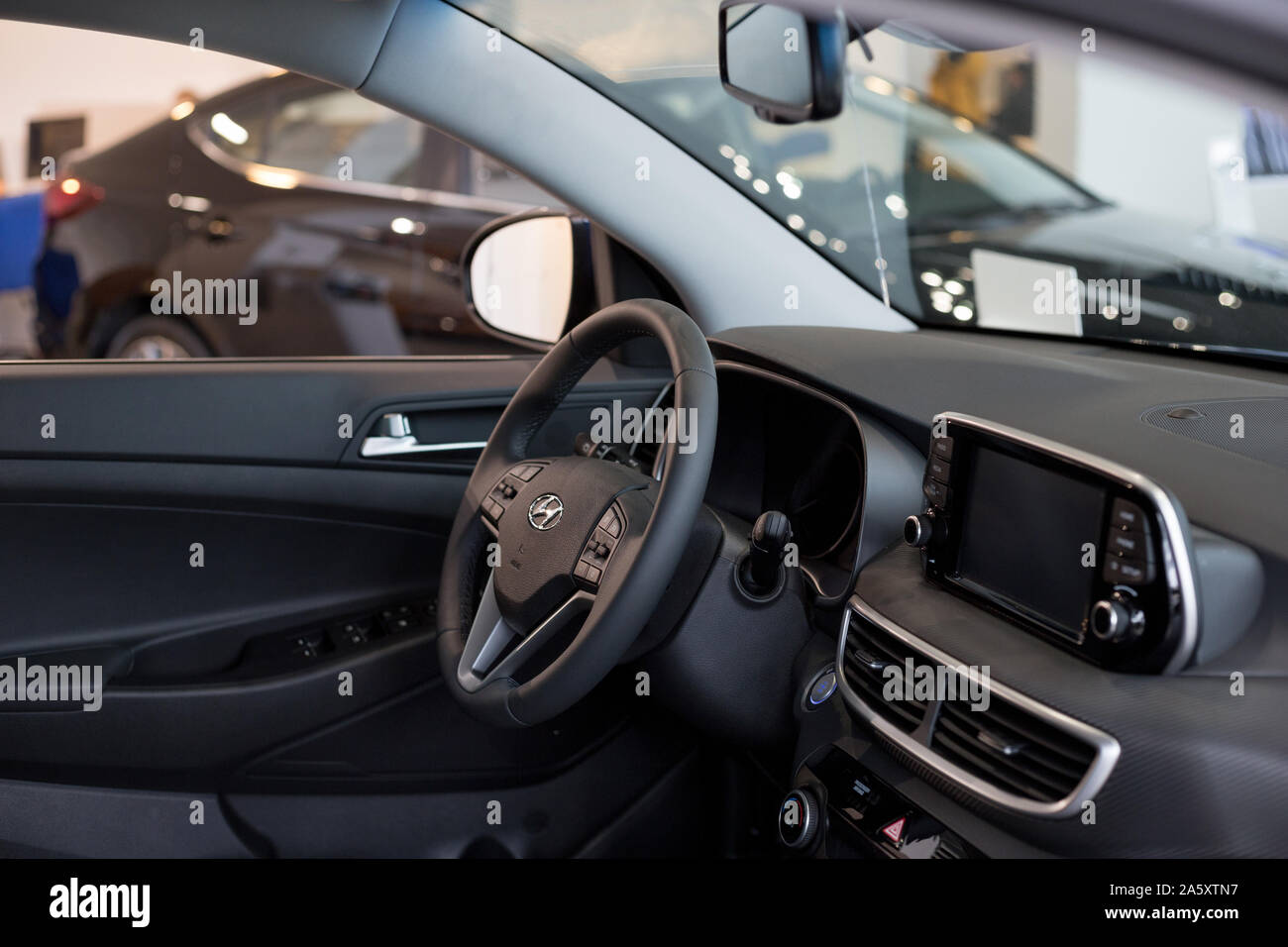 Russia, Izhevsk - October 10, 2019: Hyundai showroom. Interior of new ...