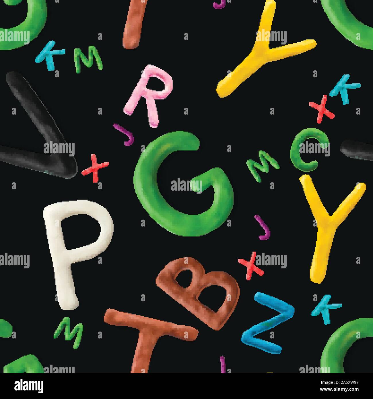 Seamless pattern with alphabet. Handmade modeling clay letters ...