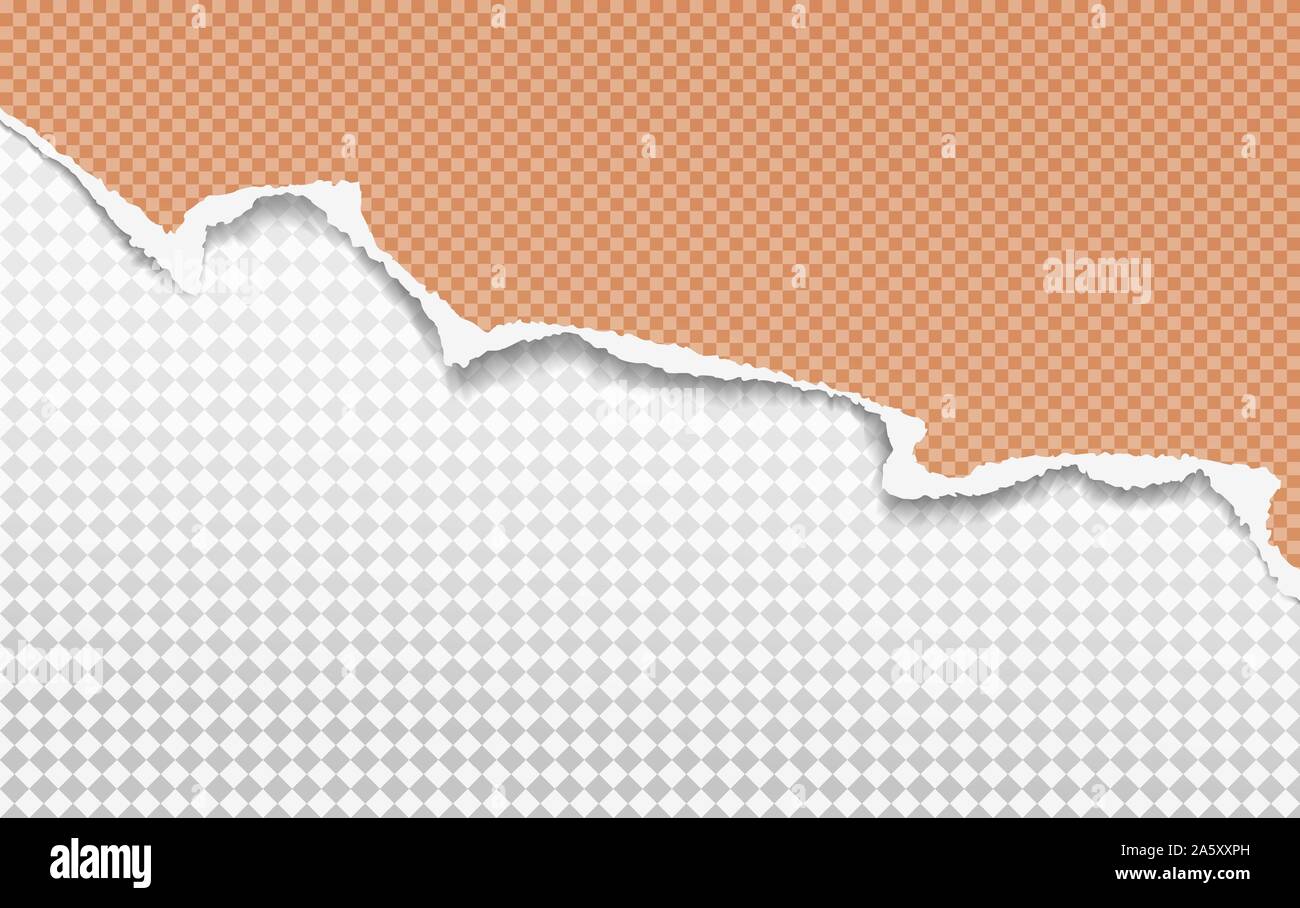 Piece of torn, ripped orange diagonal paper strip with soft shadow is ...