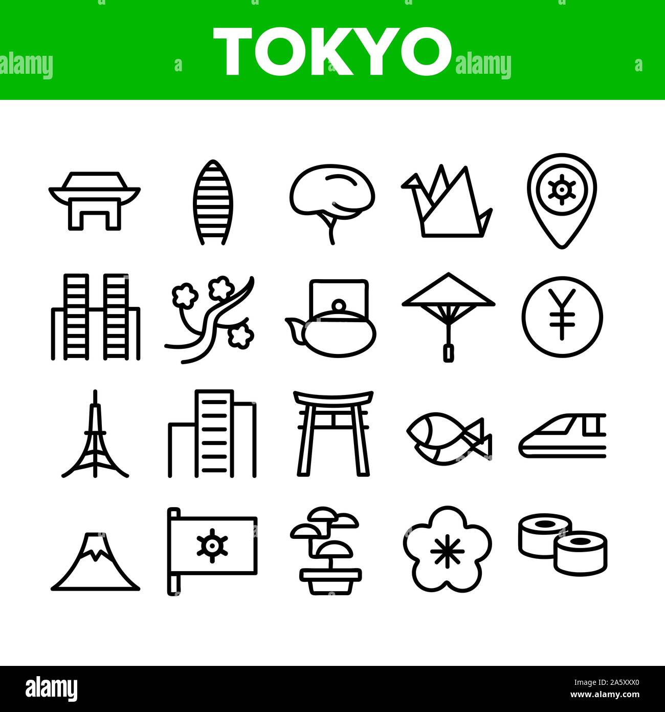 Tokyo Collection Nation Elements Icons Set Vector Stock Vector Image ...