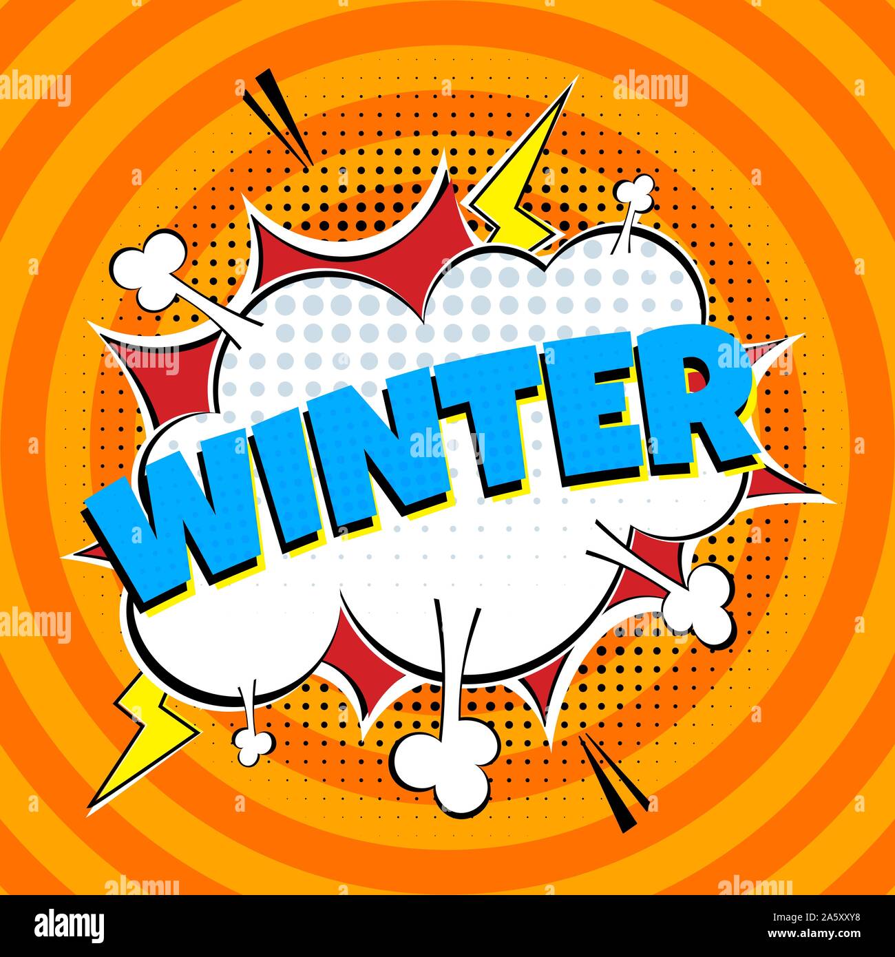 Comic Lettering Winter In The Speech Bubbles Comic Style Flat Design ...