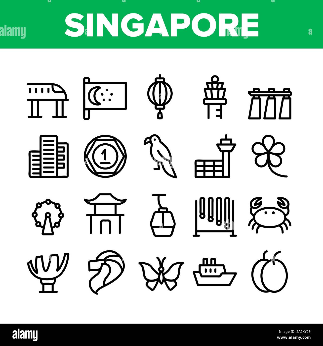 Singapore Collection Traditional Icons Set Vector Stock Vector Image ...