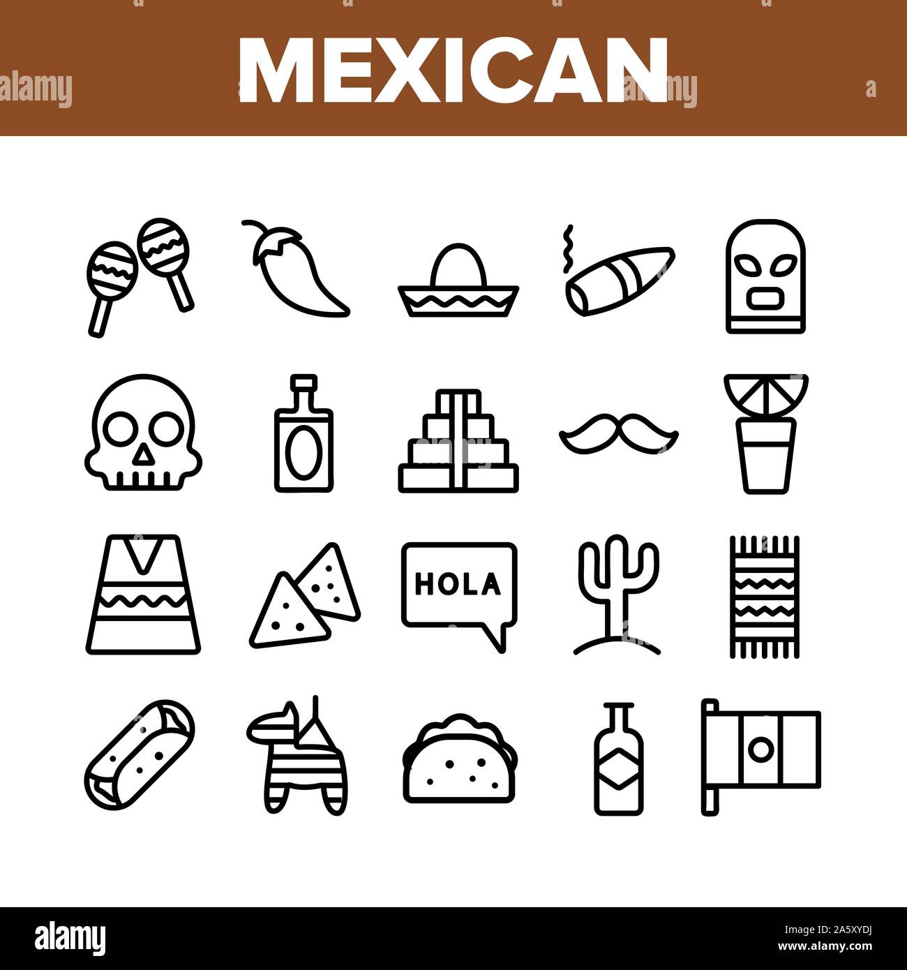 Mexican Traditional Collection Icons Set Vector Stock Vector Image ...