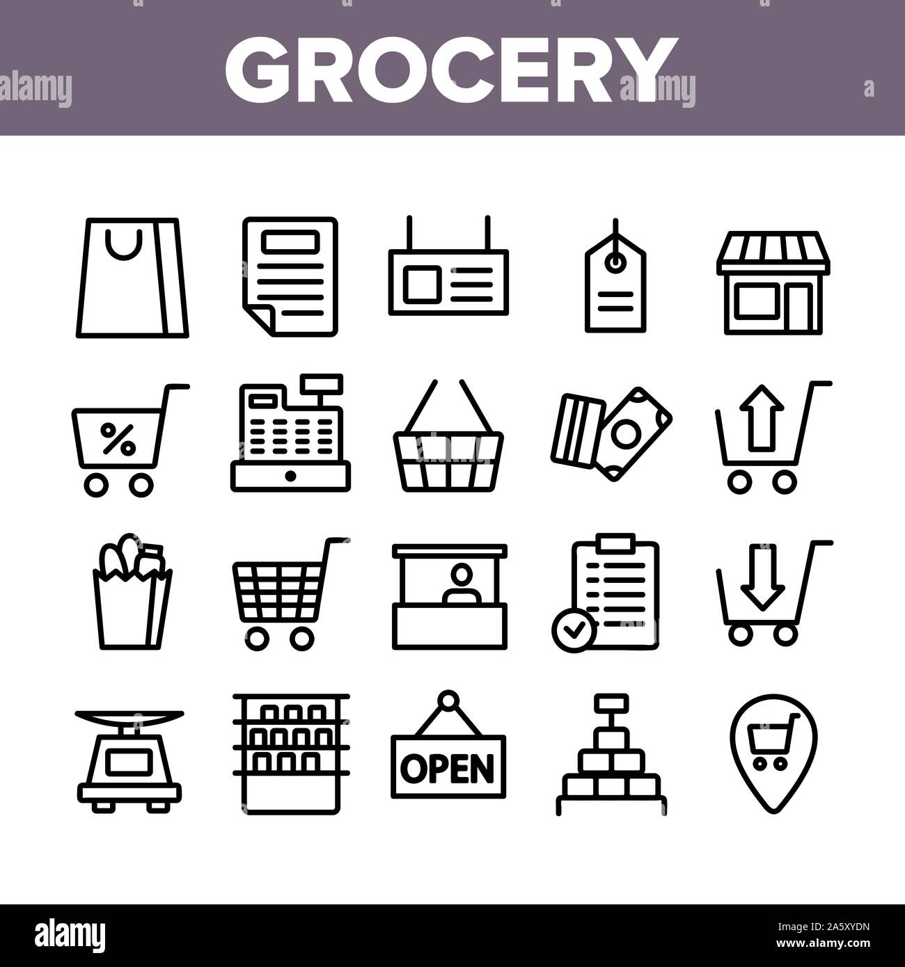 Grocery Shop Collection Elements Icons Set Vector Stock Vector Image ...