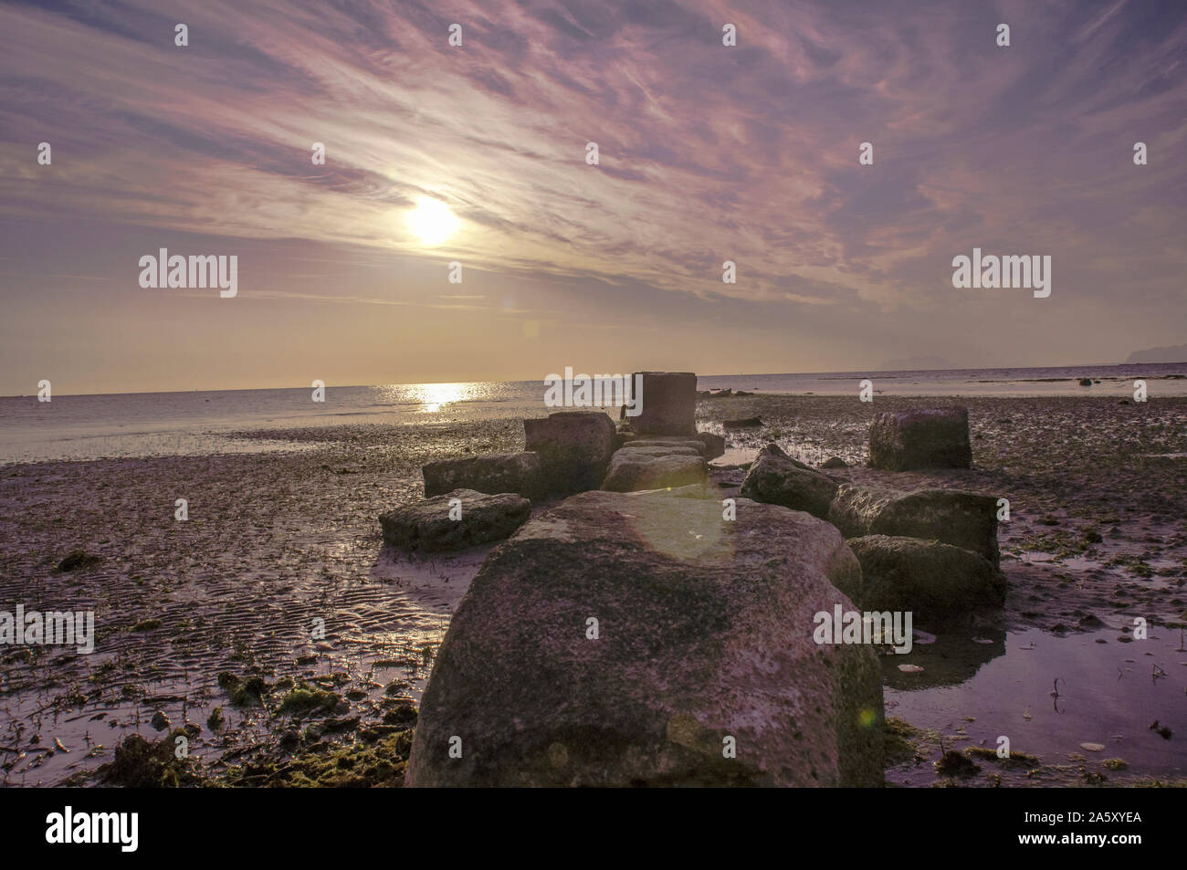 Sunset on the beach - Marsala - Sicily Stock Photo - Alamy