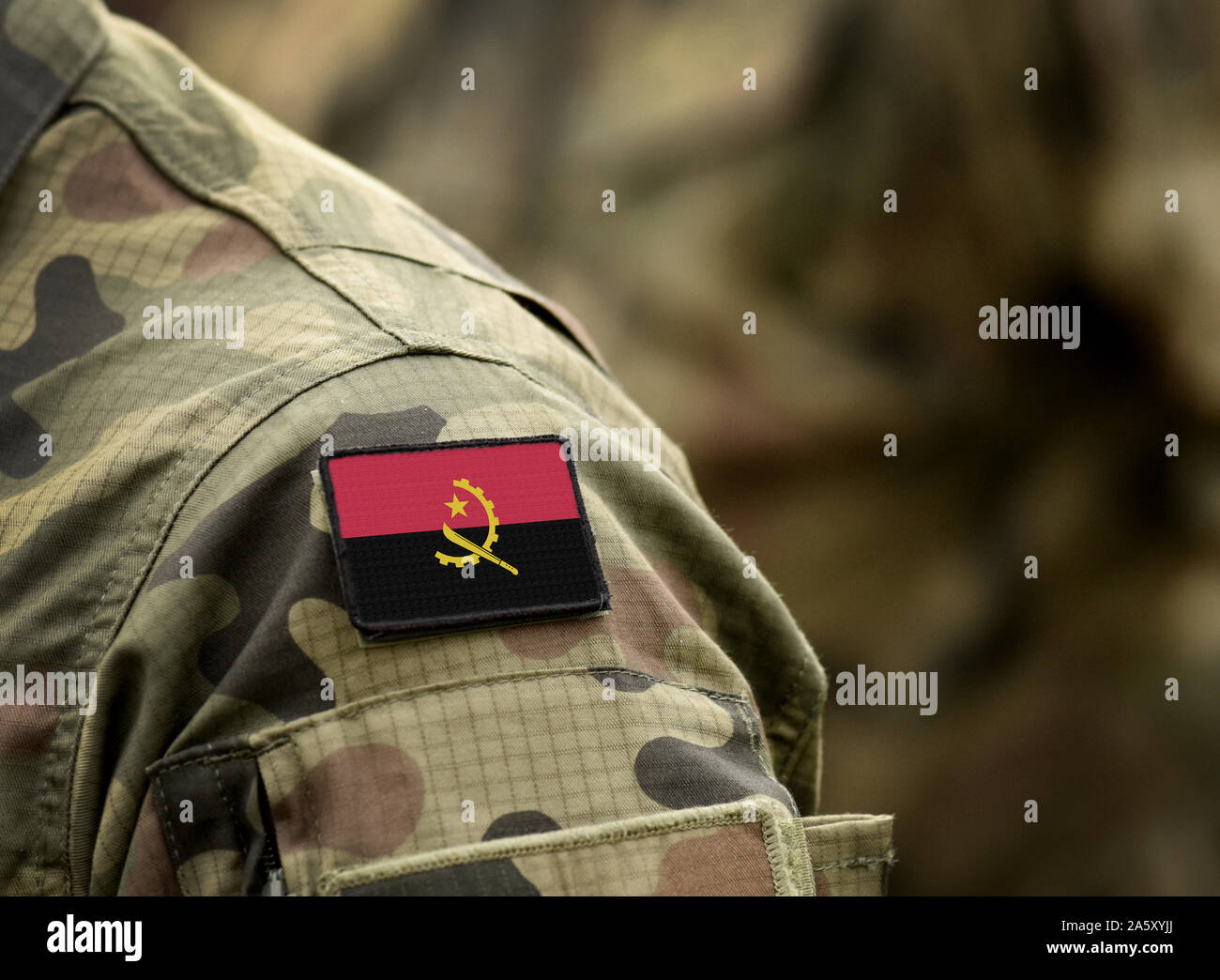 Flag of Angola on military uniform. Army, troops, soldiers, Africa ...