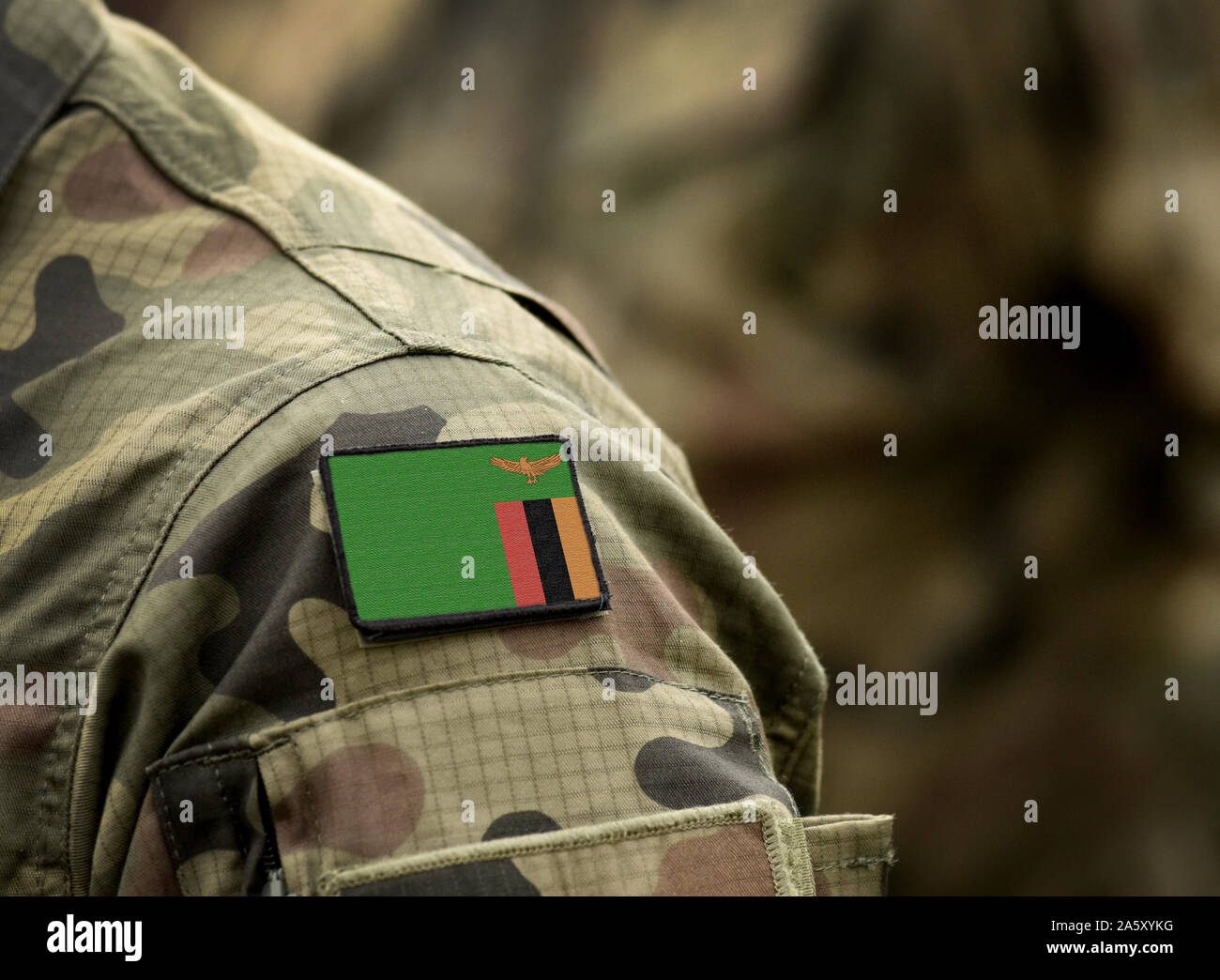 Flag of Zambia on military uniform. Army, troops, soldiers, Africa ...
