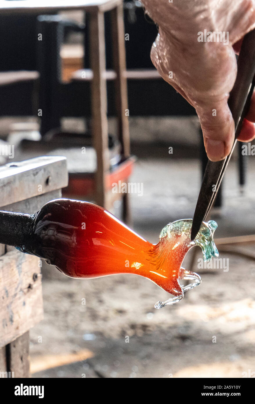 Italy, Veneto, Venice, Murano Island, Glassblowing art from Murano, a ...