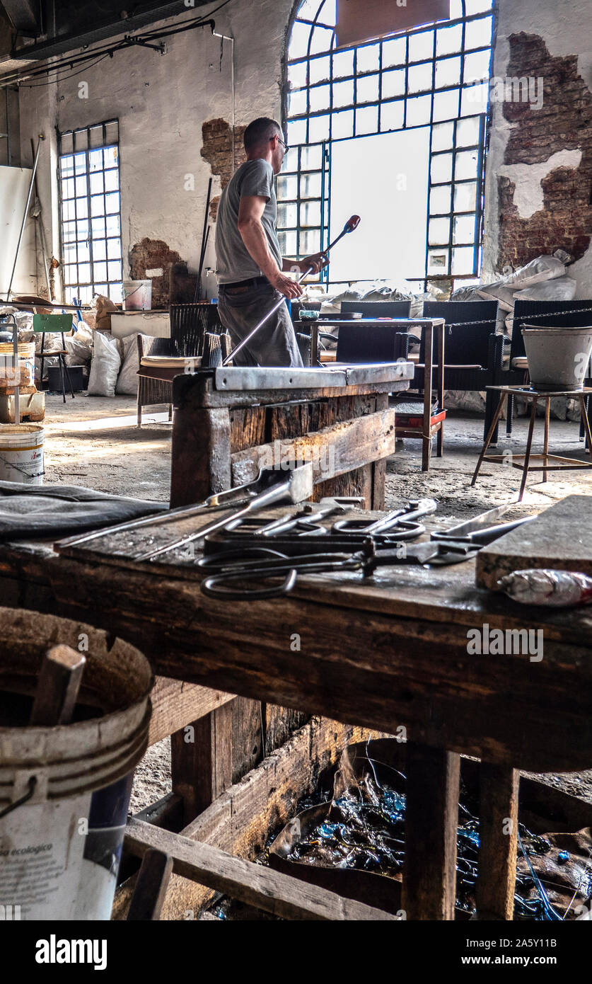 Italy, Veneto, Venice, Murano Island, Glassblowing art from Murano, a ...