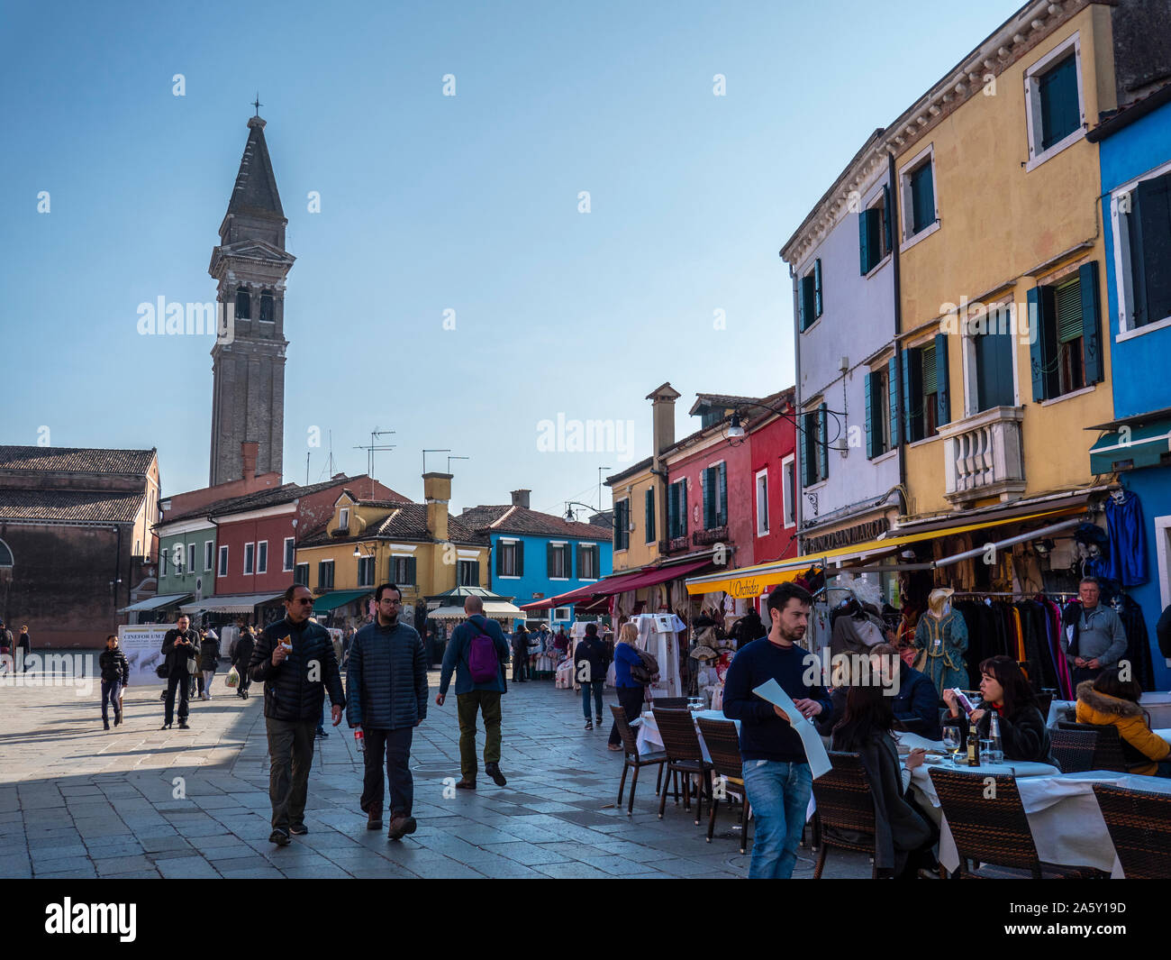 Italy, Veneto, Venice, Burano lagoon island, View of the small and ...