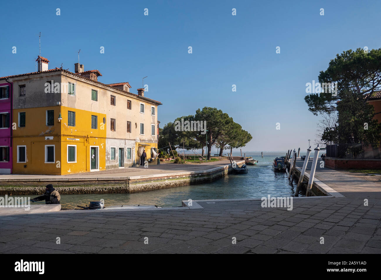 Italy, Veneto, Venice, Burano lagoon island, View of the small and ...