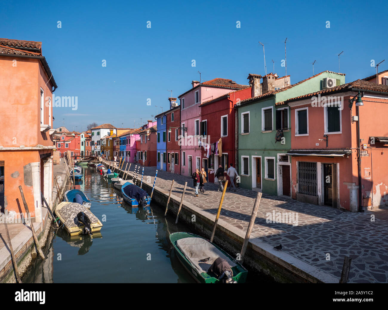 Italy, Veneto, Venice, Burano lagoon island, View of the small and ...