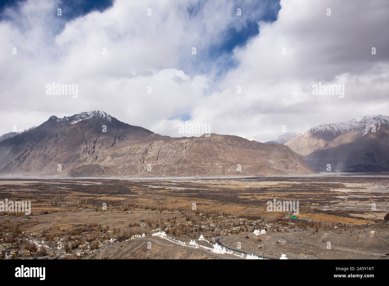 View landscape with Hunder or Hundar village in nubra tehsil valley ...