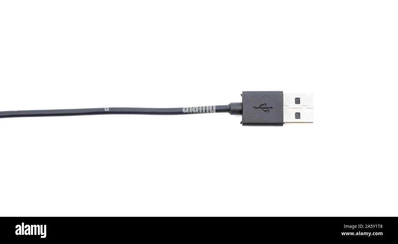 black USB cable connector isolated on white background Stock Photo - Alamy