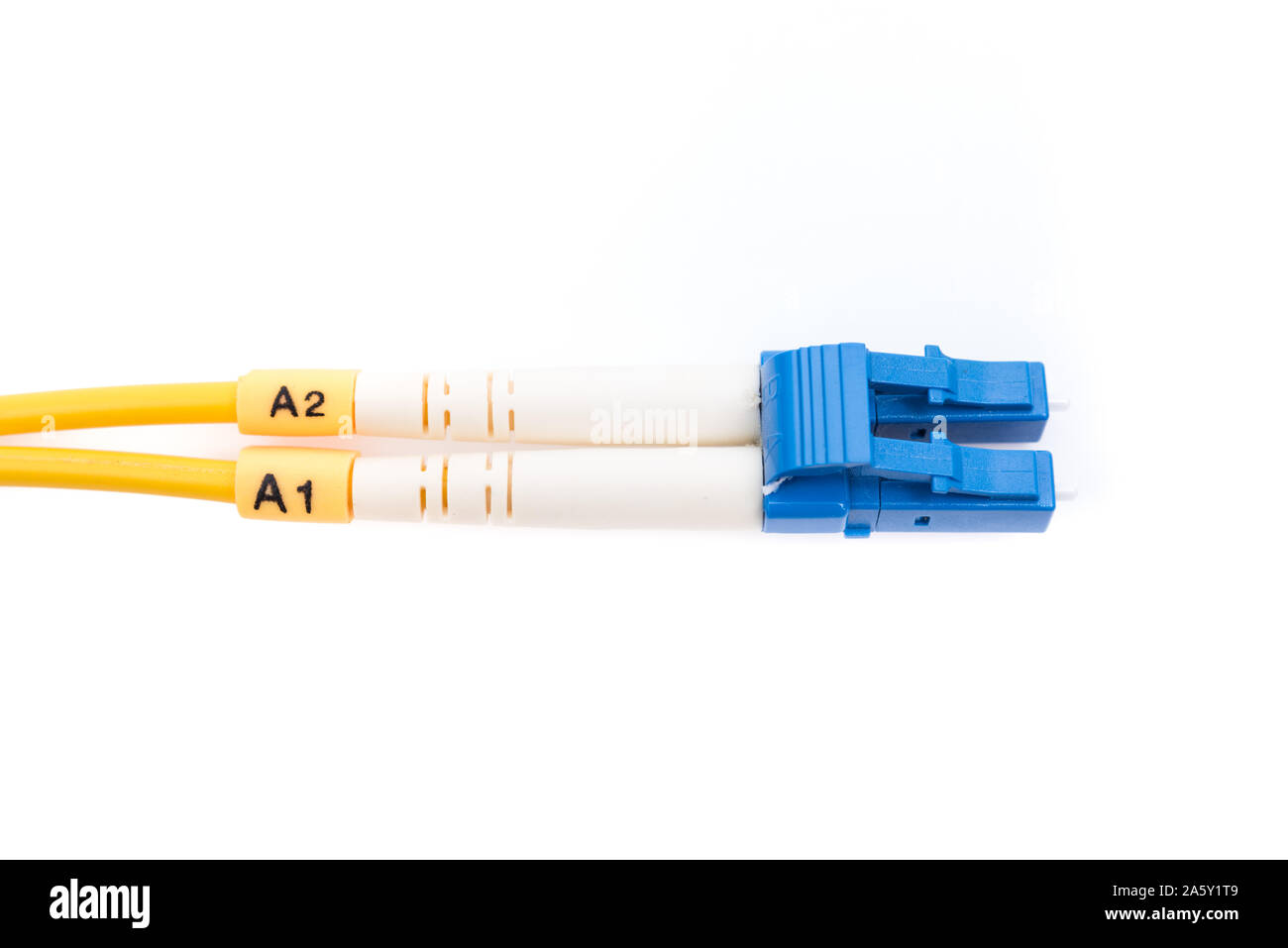 Fiber optic cables single mode LC isolated on white background Stock ...