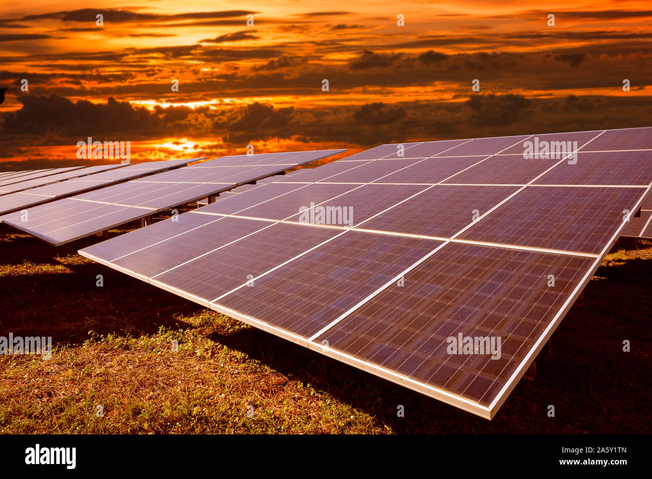 Solar energy with sunset , Clean energy , Natural energy Stock Photo ...