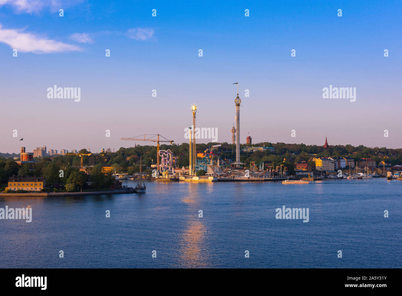 Grona Lund Stockholm, view on a summer evening of the Gröna Lund ...