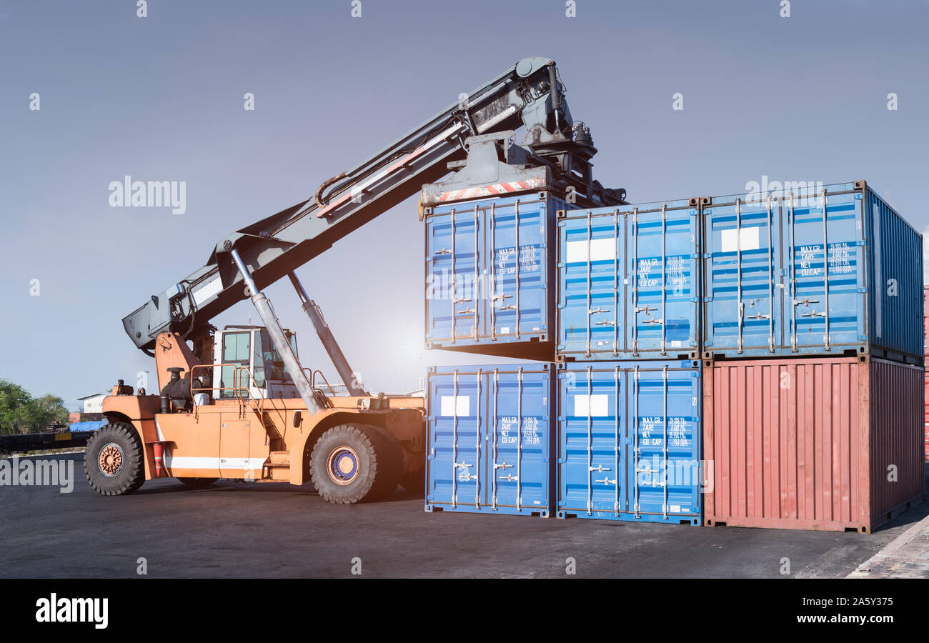 Cargo forklift handling container loading box export industrial Stock ...