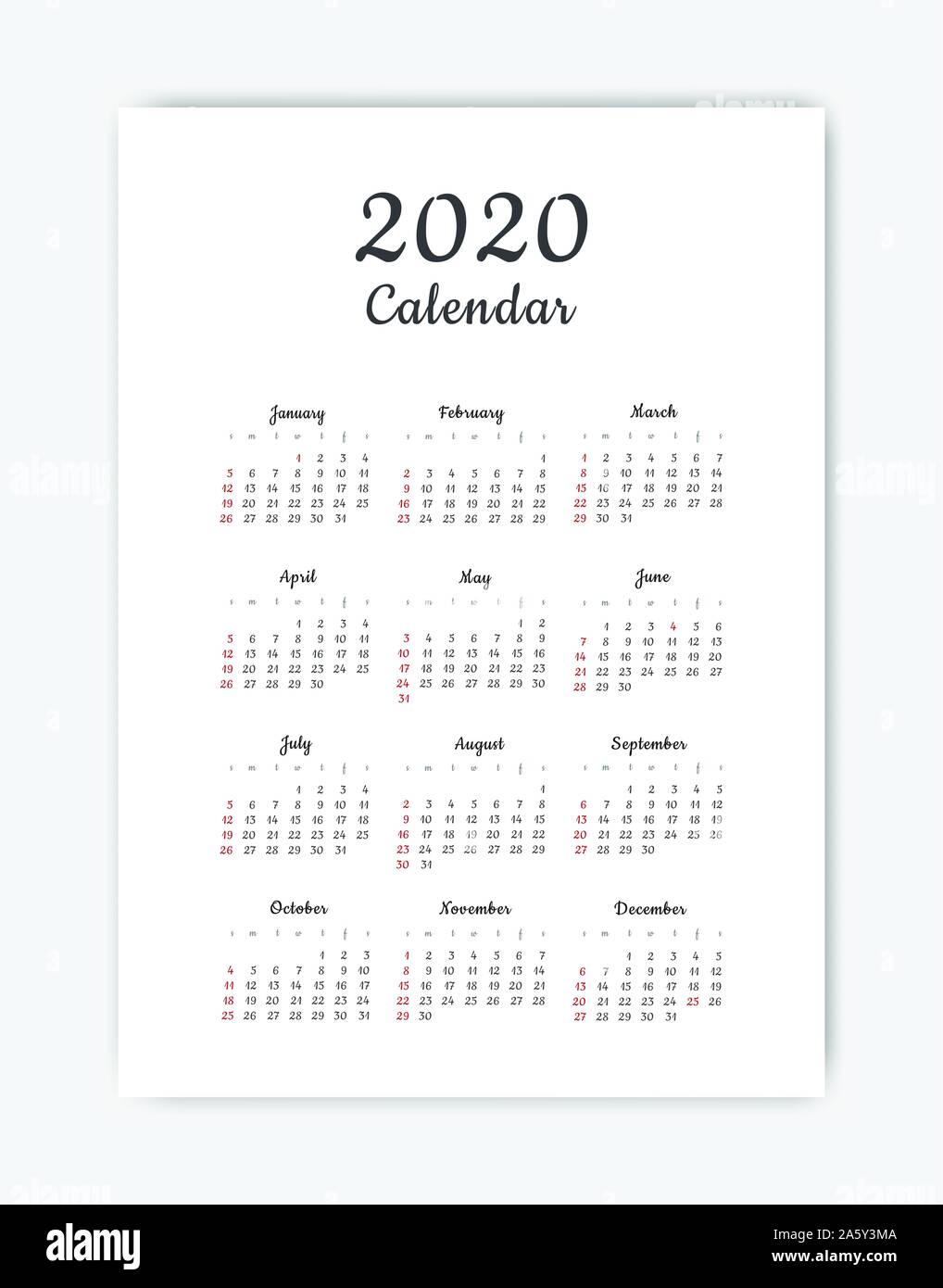 Calendar 2020 template. 12 Months. include holiday event. Week Starts ...