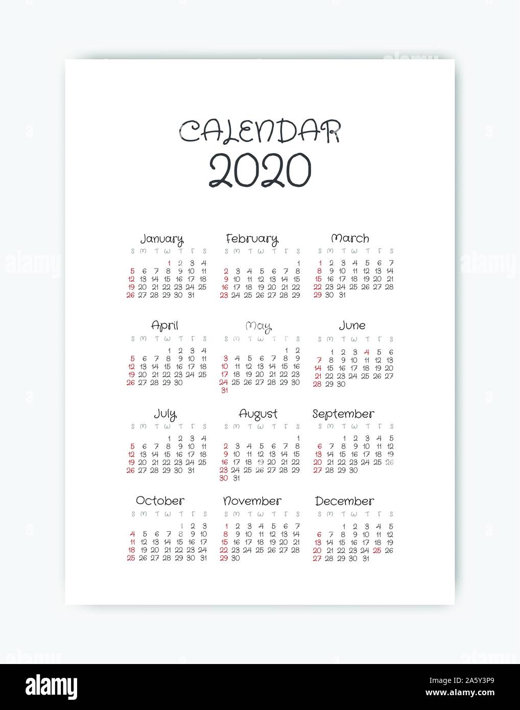 Calendar 2020 template. 12 Months. include holiday event. Week Starts ...