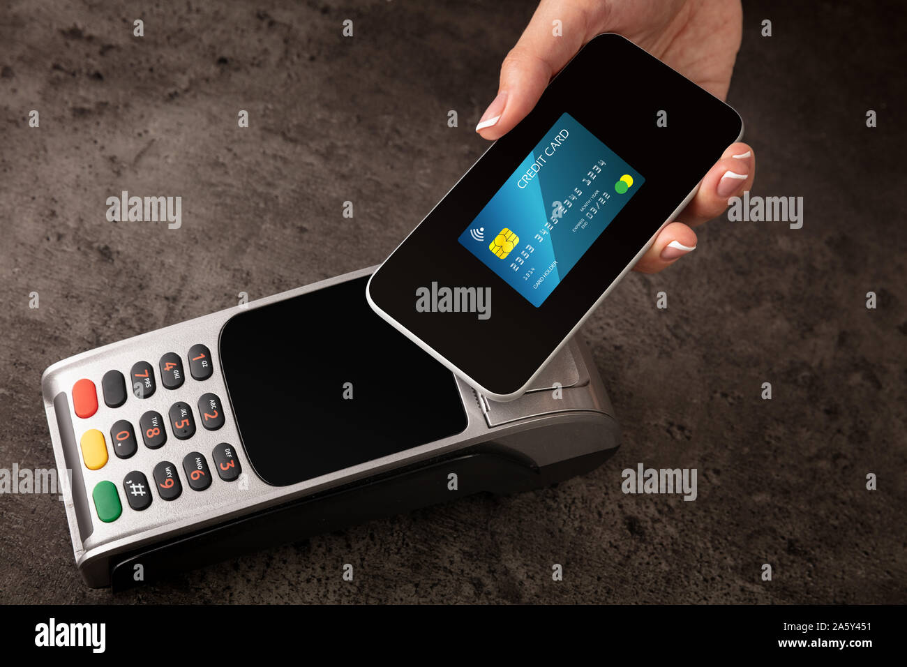 Transaction completed on terminal with mobile credit card Stock Photo ...