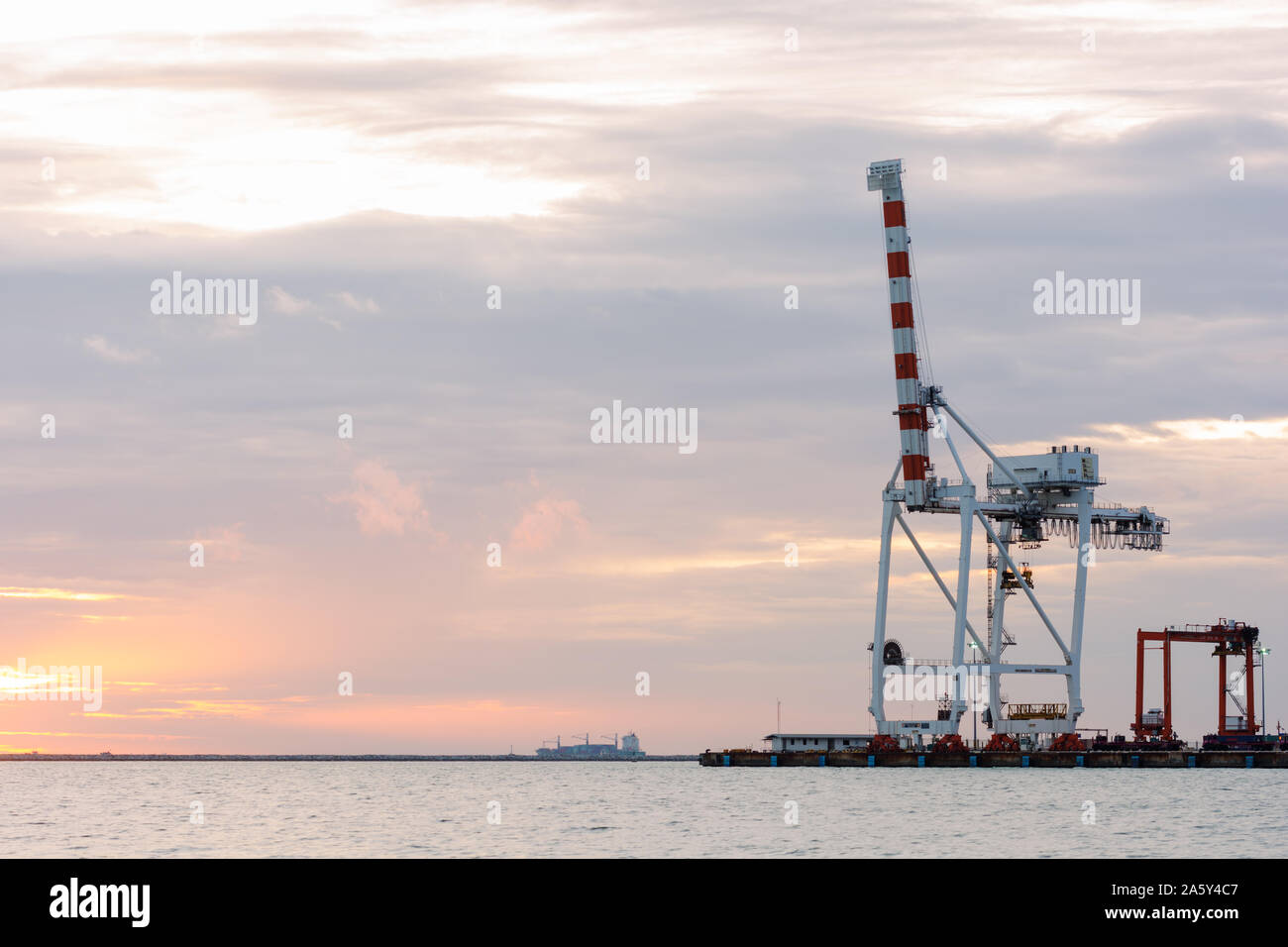 Industrial Container Cargo freight ship with working crane bridge Stock ...