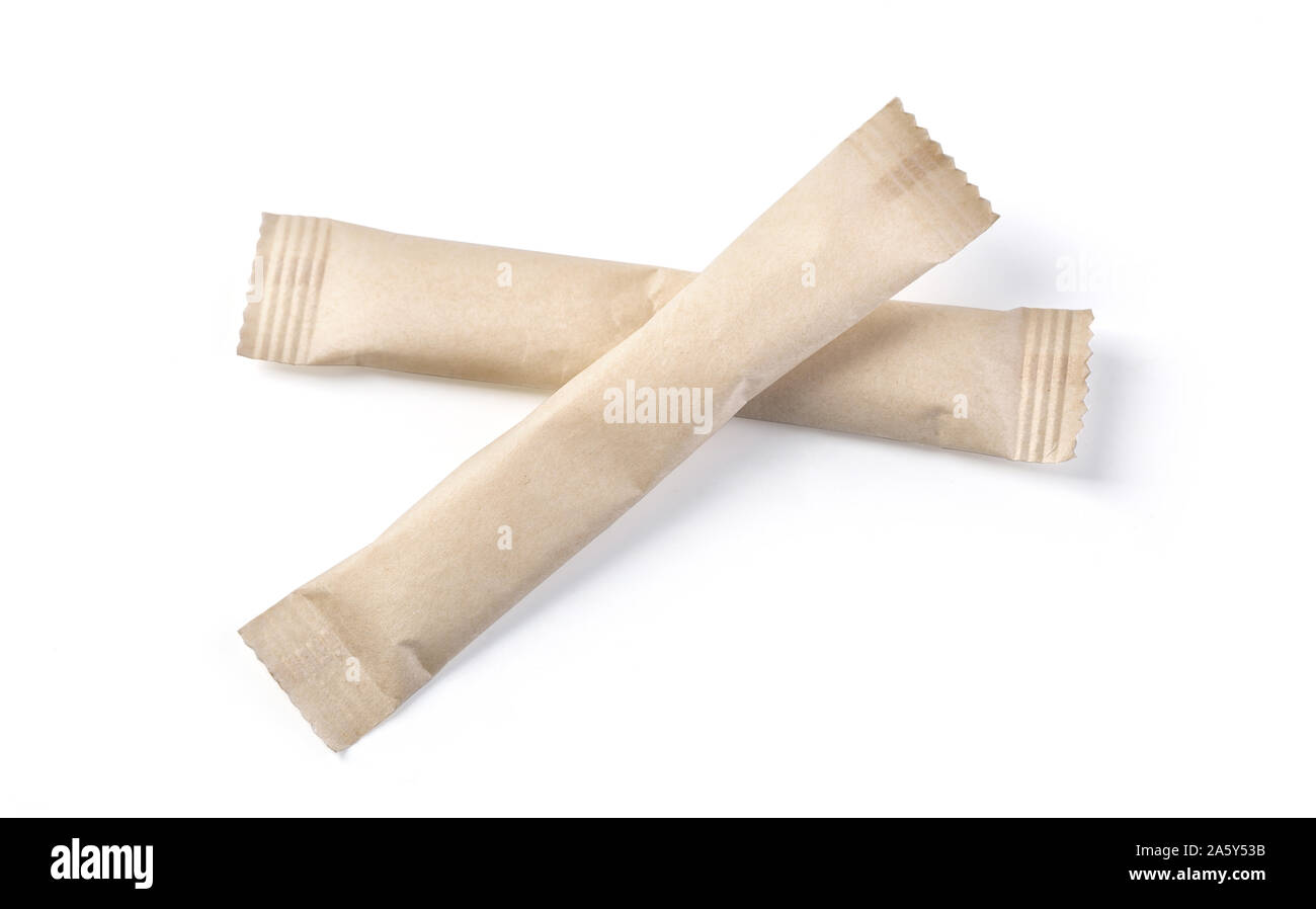 Brown paper sachets isolated on white background with clipping path ...