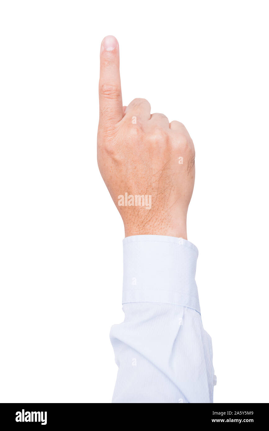 Business man back hand with the index finger pointing up isolate on ...