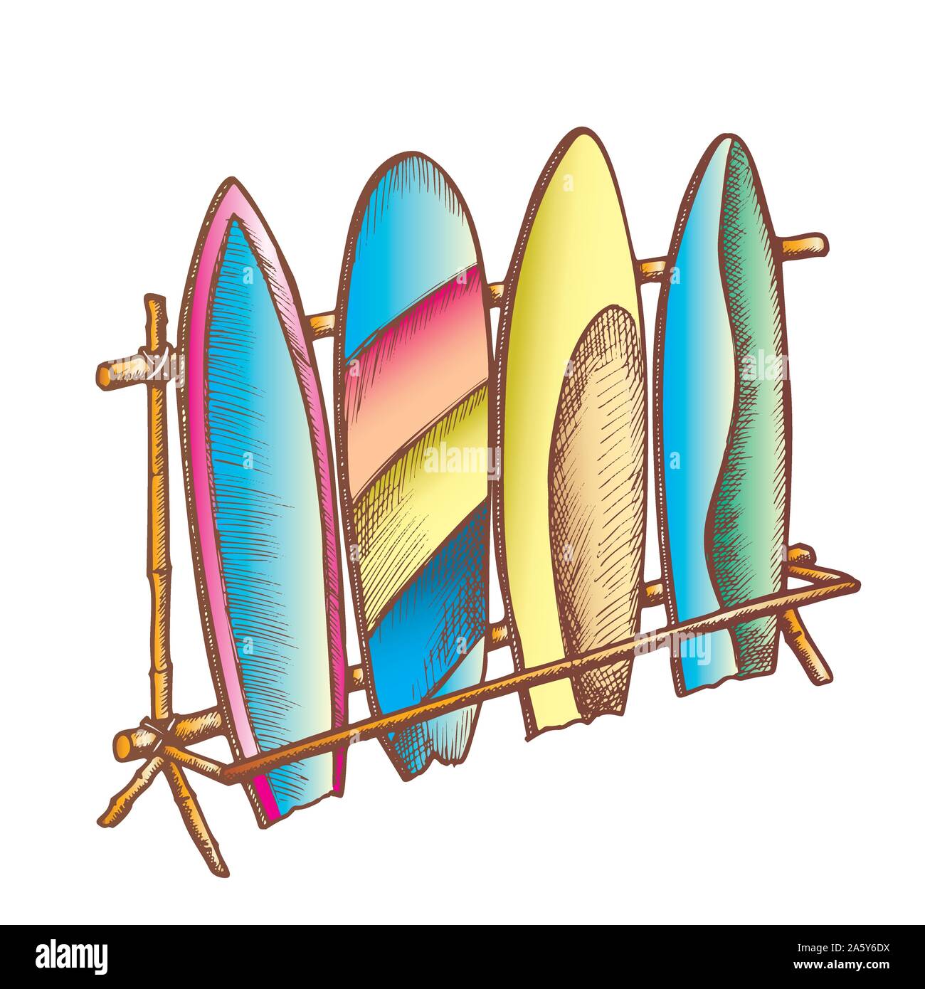 Surfboards In Different Design On Rack Color Vector Stock Vector Image ...