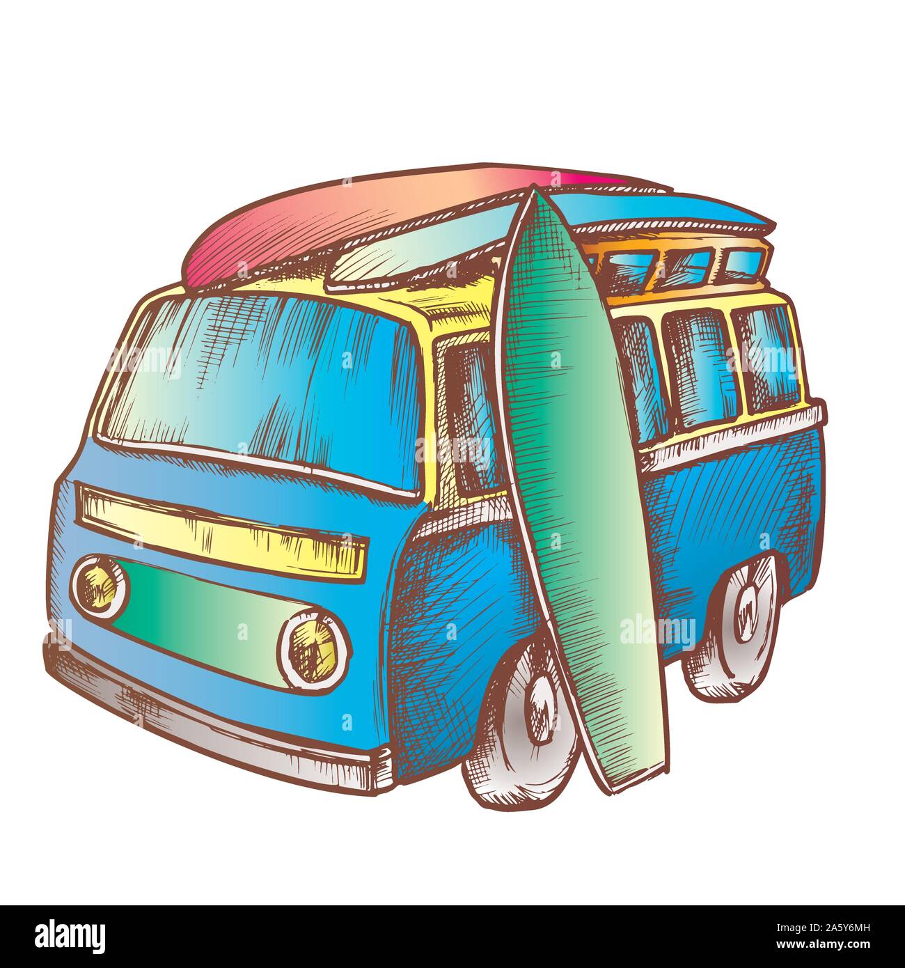 Surf Boards And Retro Surf Van Color Vector Stock Vector Image & Art ...