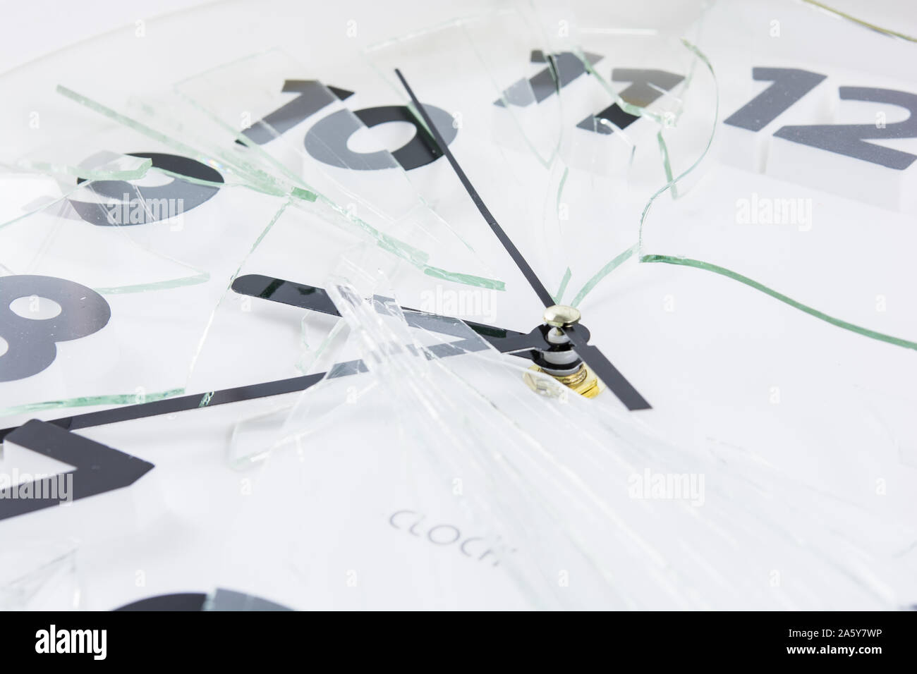 White clock is broken glass isolated on white background Stock Photo ...